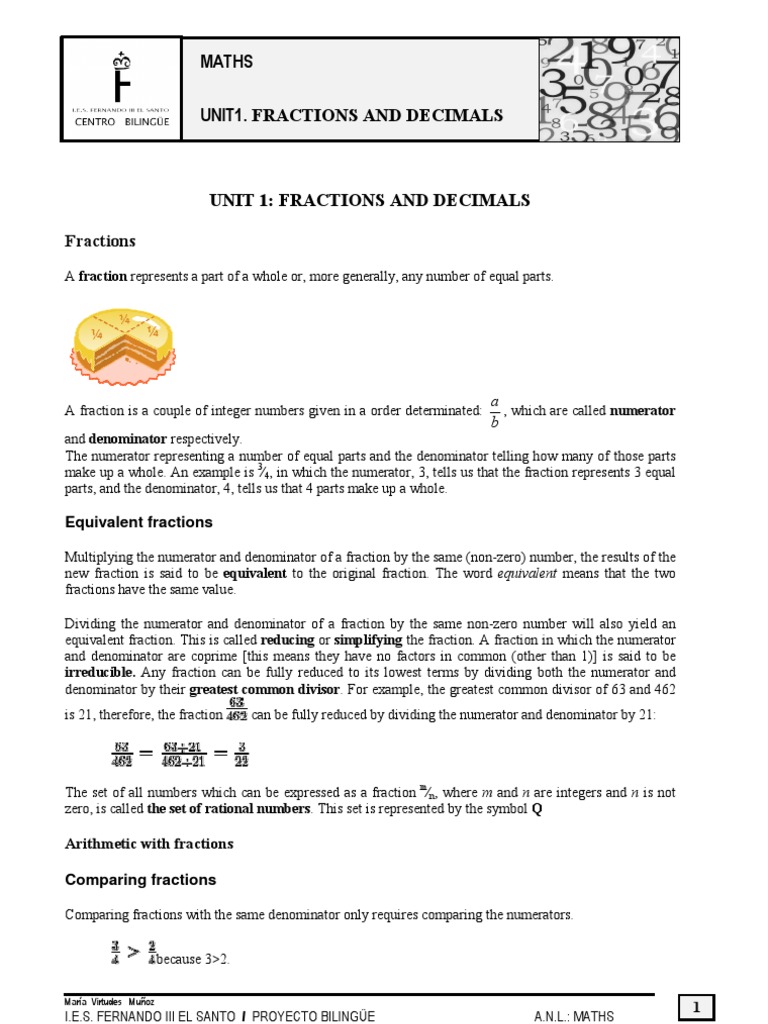 Unit 1 | PDF | Fraction (Mathematics) | Elementary Mathematics