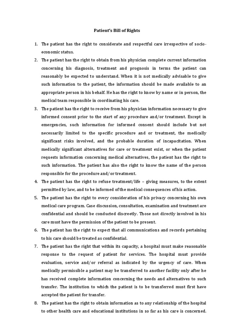 Patient's Bill of Rights & Responsibilities | PDF | Patient | Physician