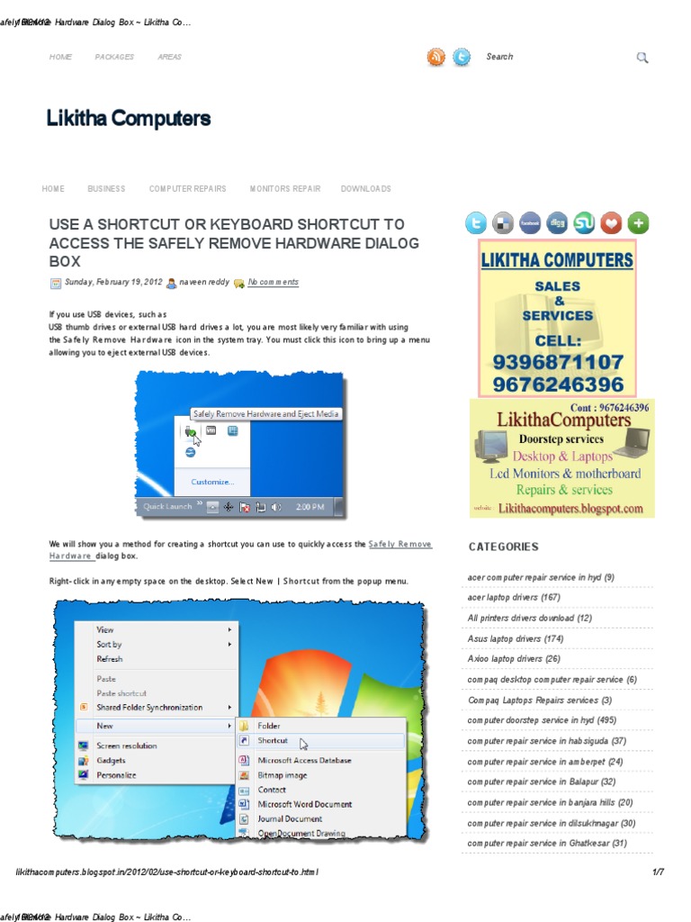 Use A Shortcut or Keyboard Shortcut To Access The Safely Remove ...