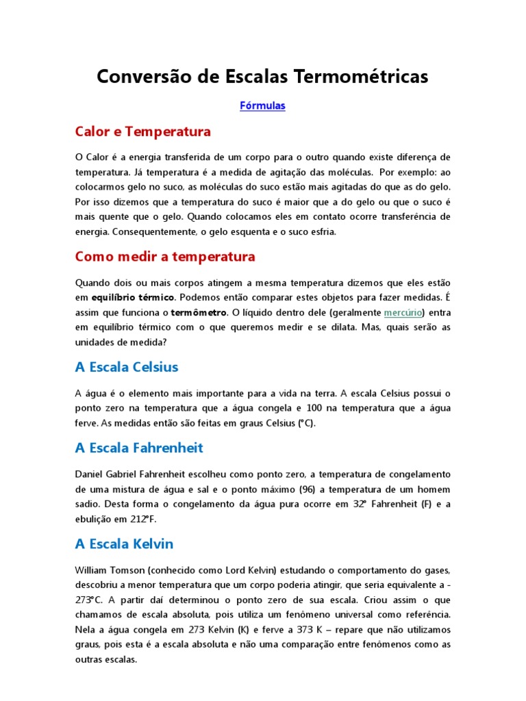 Conversão de Escalas Termométricas | PDF | Fahrenheit | Celsius