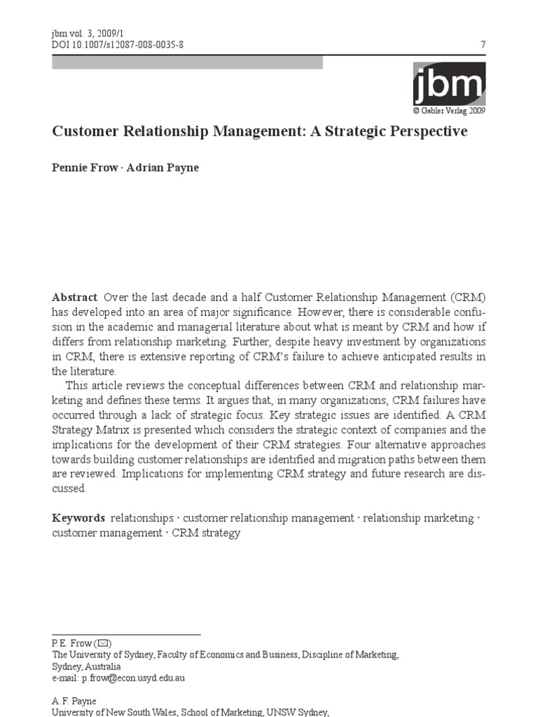 Customer Relationship Management A Strategic Perspective | PDF ...
