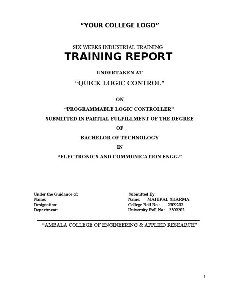 6 Weeks Training Report For PLC | PDF | Programmable Logic Controller ...