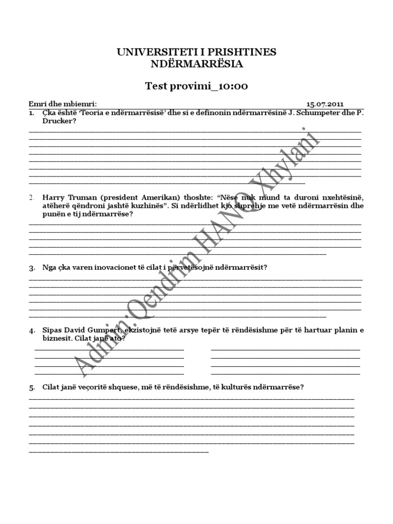 Ndermarrësi (Provim) | PDF