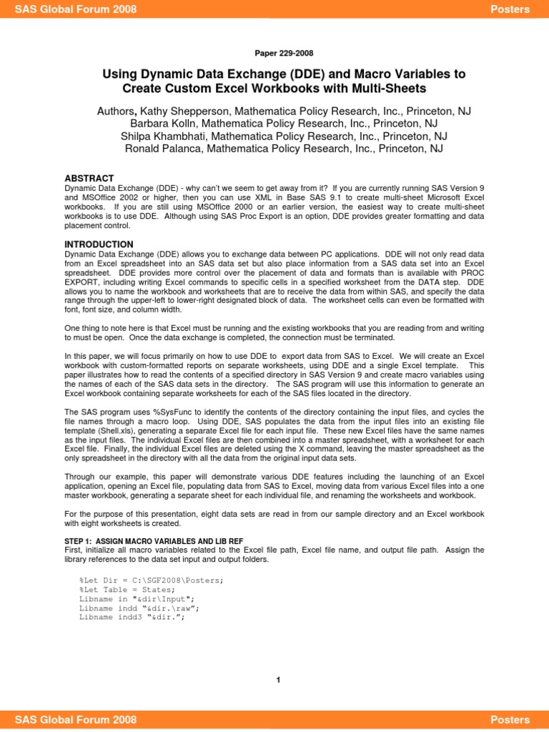 Using Dynamic Data Exchange (DDE) and Macro Variables To Create Custom Excel Workbooks With ...