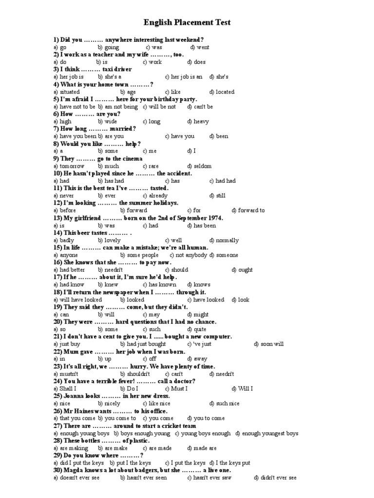 English Placement Test | PDF