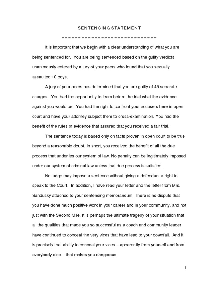 Sentencing Statement for Abuse | PDF | Sentence (Law) | Crime & Violence