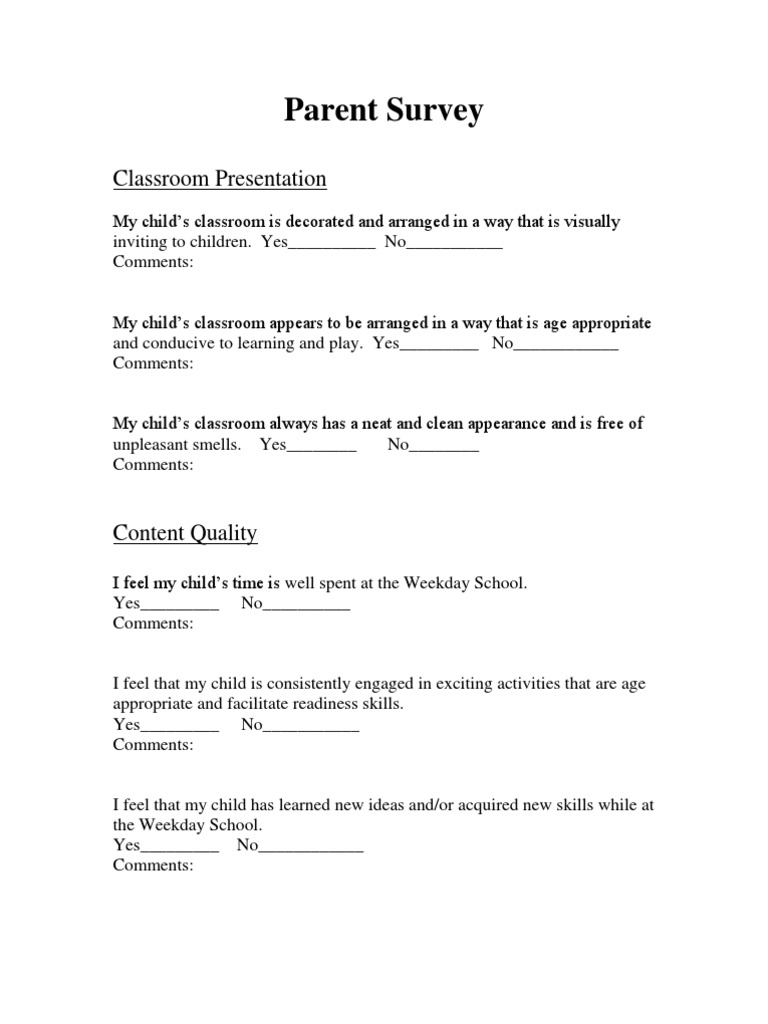 Parent Survey | PDF | Classroom | Behavior Modification