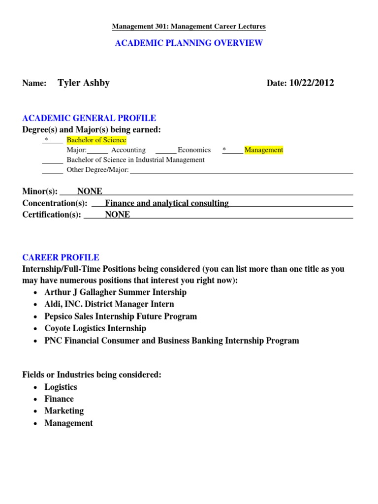 Academic Planning Overview | PDF | Academic Degree | Internship