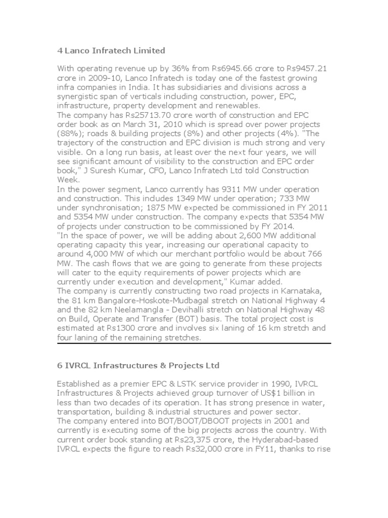 4 Lanco Infratech Limited | PDF | Prices | Economies