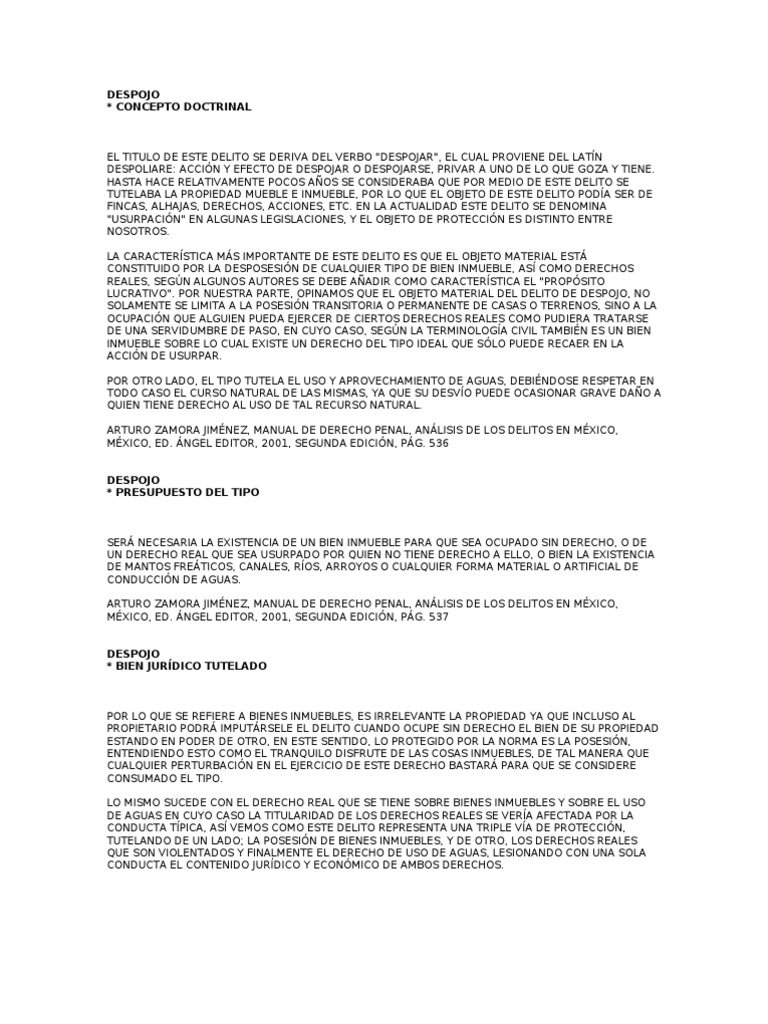 Delito de Despojo en Derecho Penal | PDF | Delito | Derecho penal