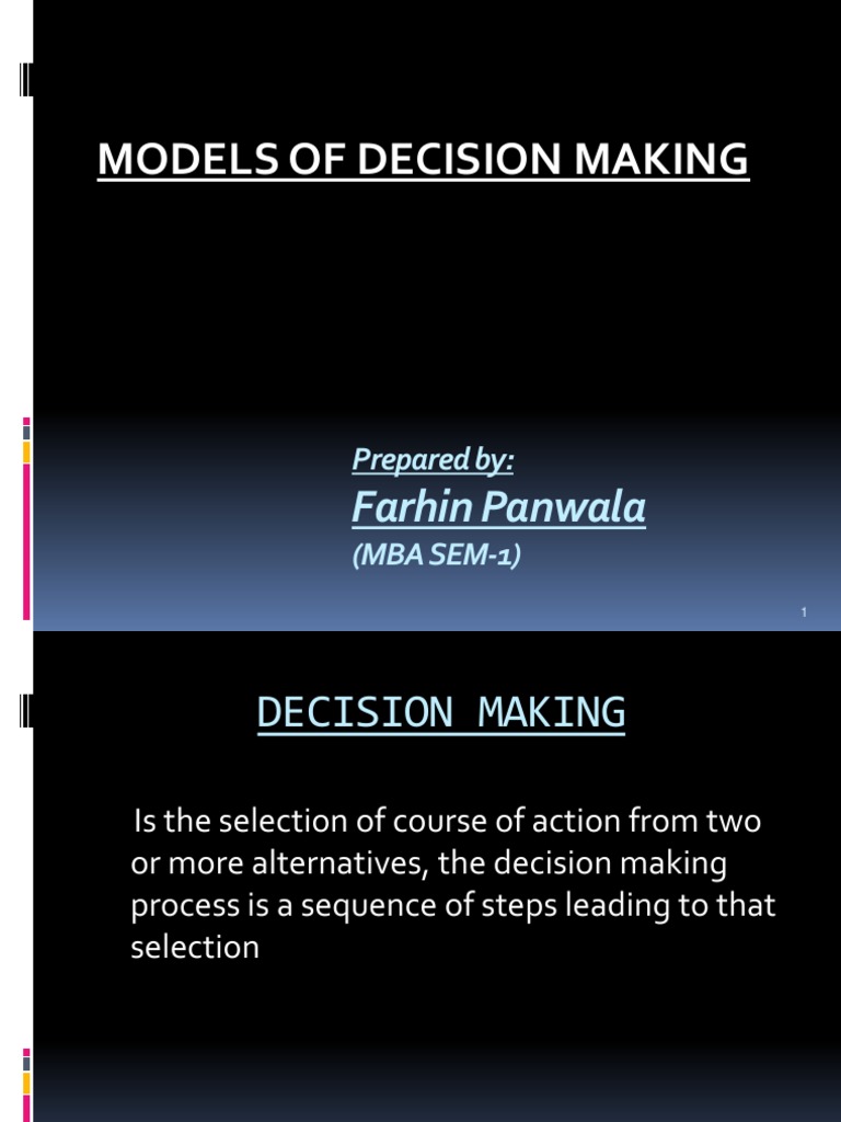 Models of Decision Making | PDF | Economic Model | Rationality