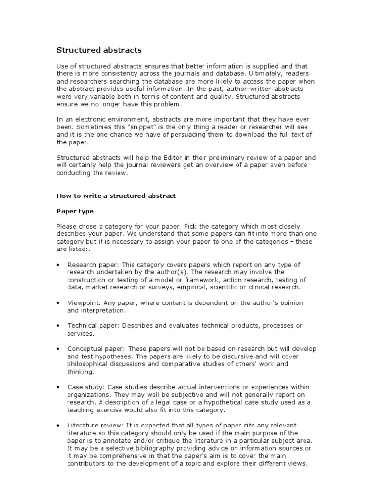How To Write A Structured Abstract | PDF | Abstract (Summary) | Brand