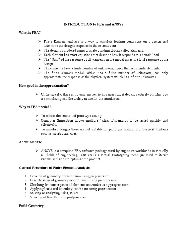 FEA Basics and ANSYS Overview | PDF | Finite Element Method | Fluid ...