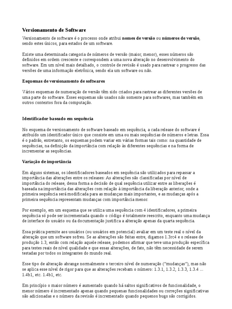 Versionamento de Software | PDF | Ciclo de vida de liberação de ...