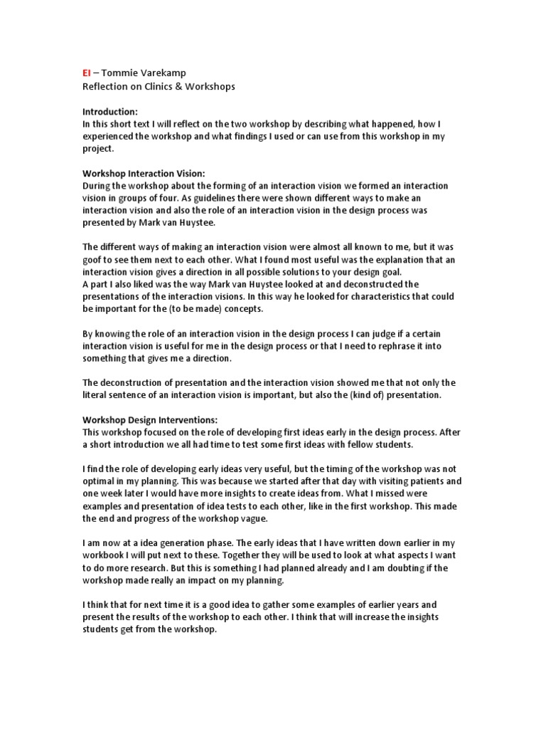 Reflection On Clinics & Workshops | PDF | Cognition | Psychology