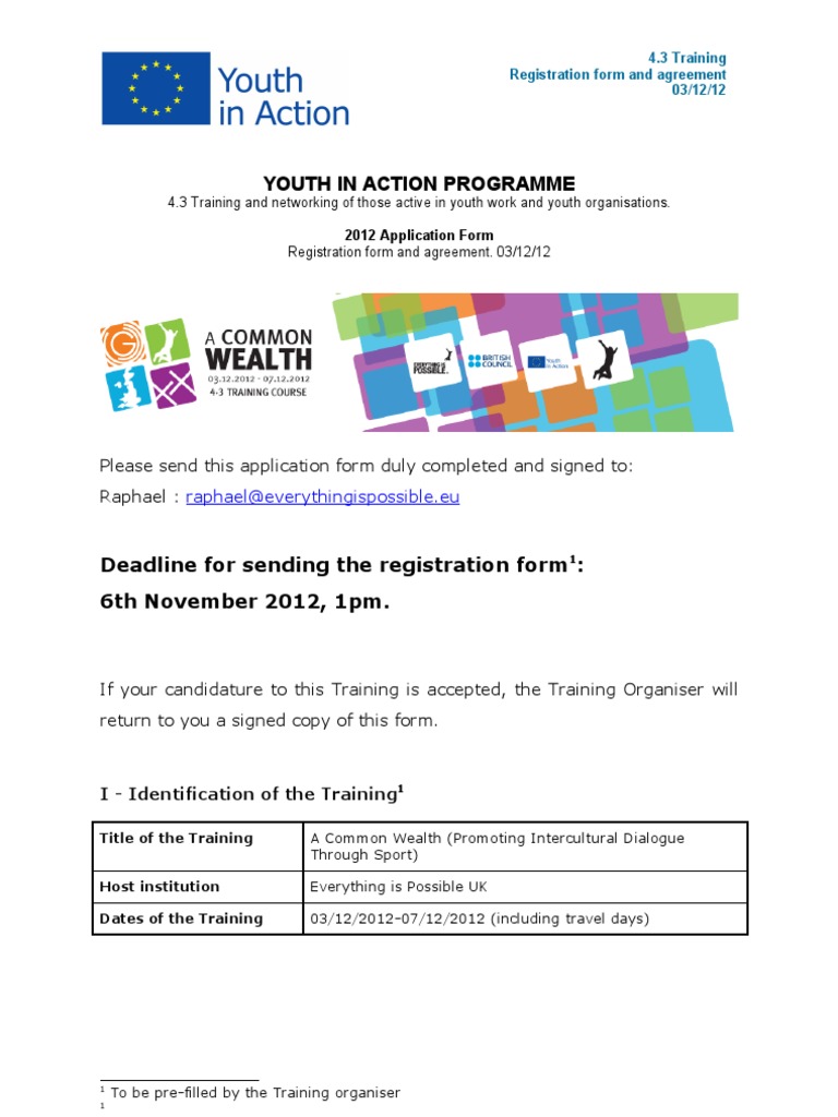 Youth in Action Programme: Please Send This Application Form Duly ...