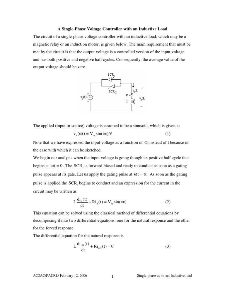 A Single-Phase Voltage Controller With An Inductive Load | PDF ...