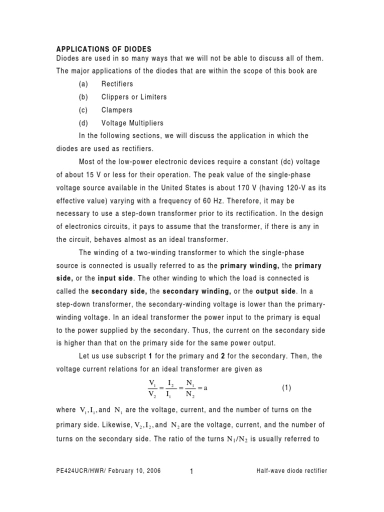 Applications of Diodes | PDF | Electronic Engineering | Power (Physics)