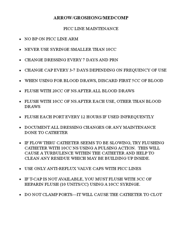 PICC Line Instruction Sheet | PDF