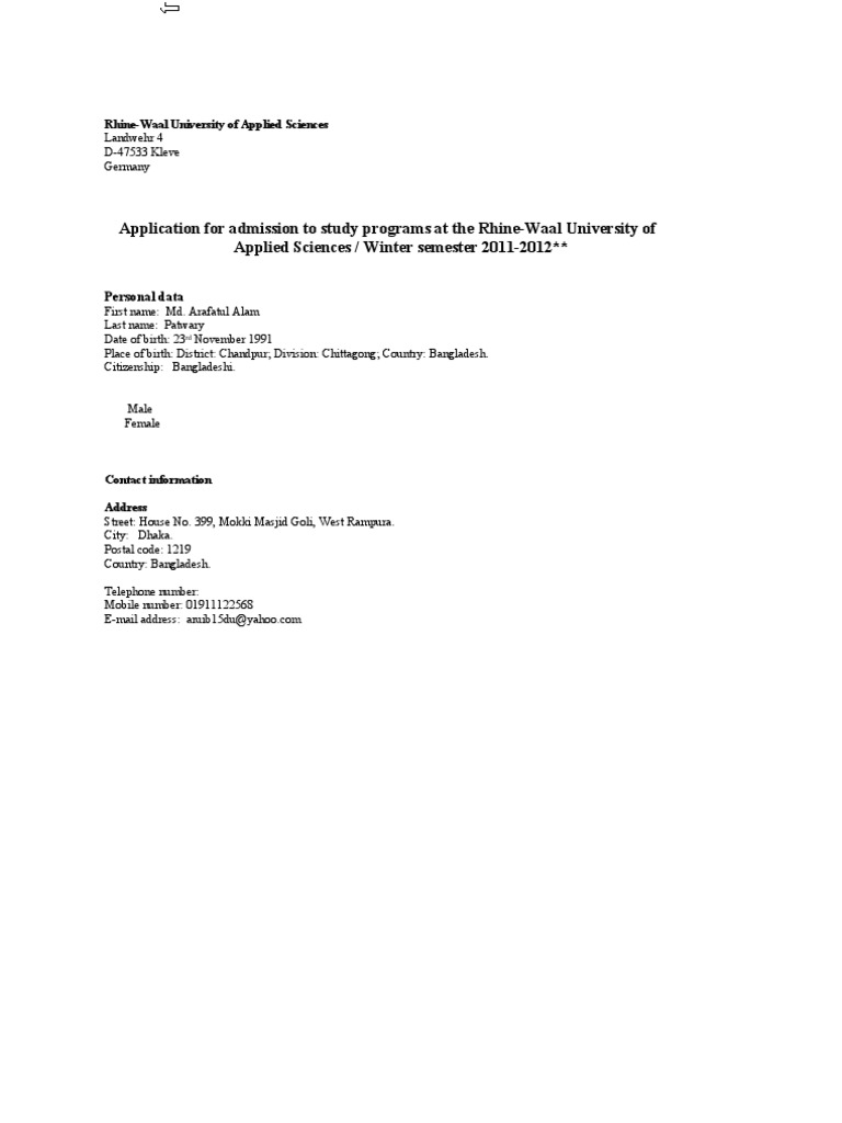 Application Form | Academic Certificate | University And College Admission