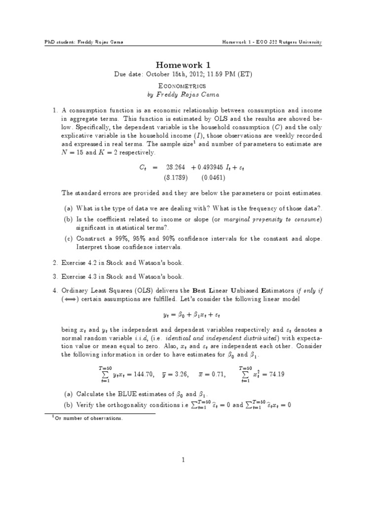 Homework 1: PHD Student: Freddy Rojas Cama Homework 1 - Eco 322 Rutgers ...