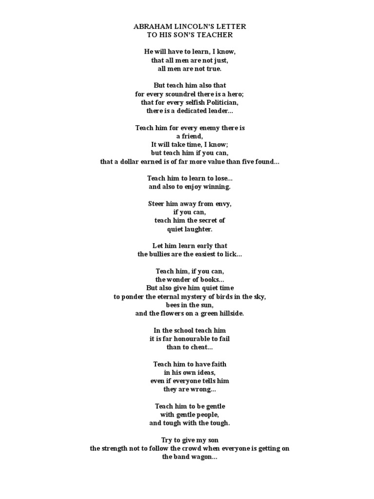 Abraham Lincolns Letter To His Sons Teacher