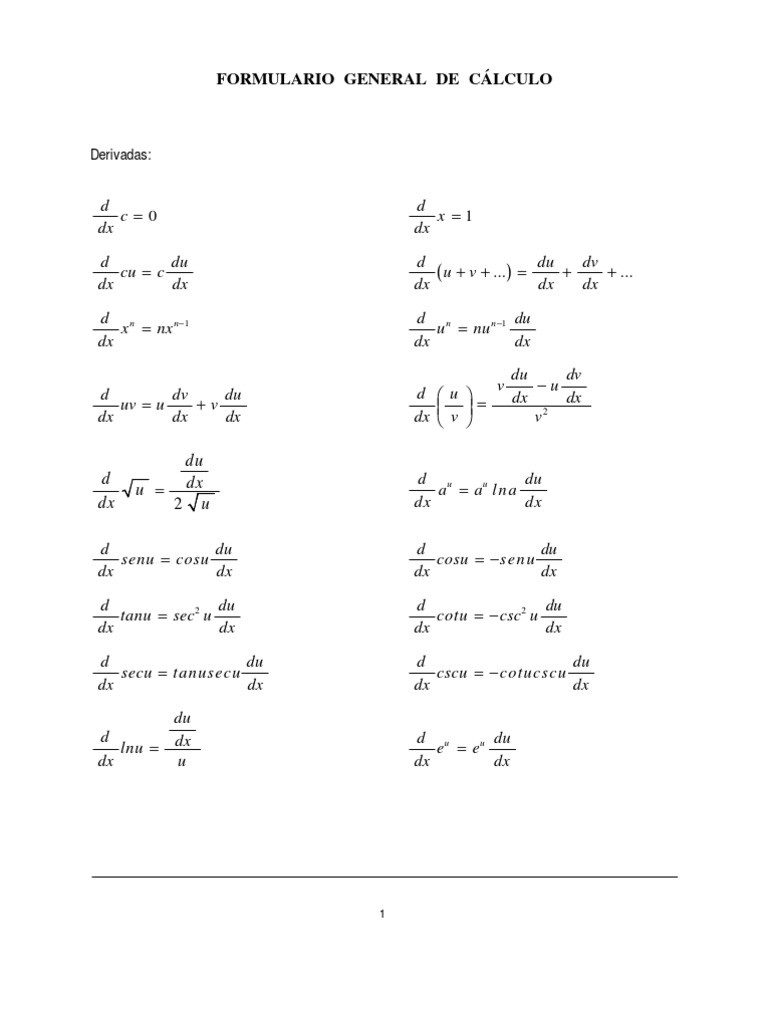 Formulario General de Calculo | PDF | Análisis matemático | Cálculo