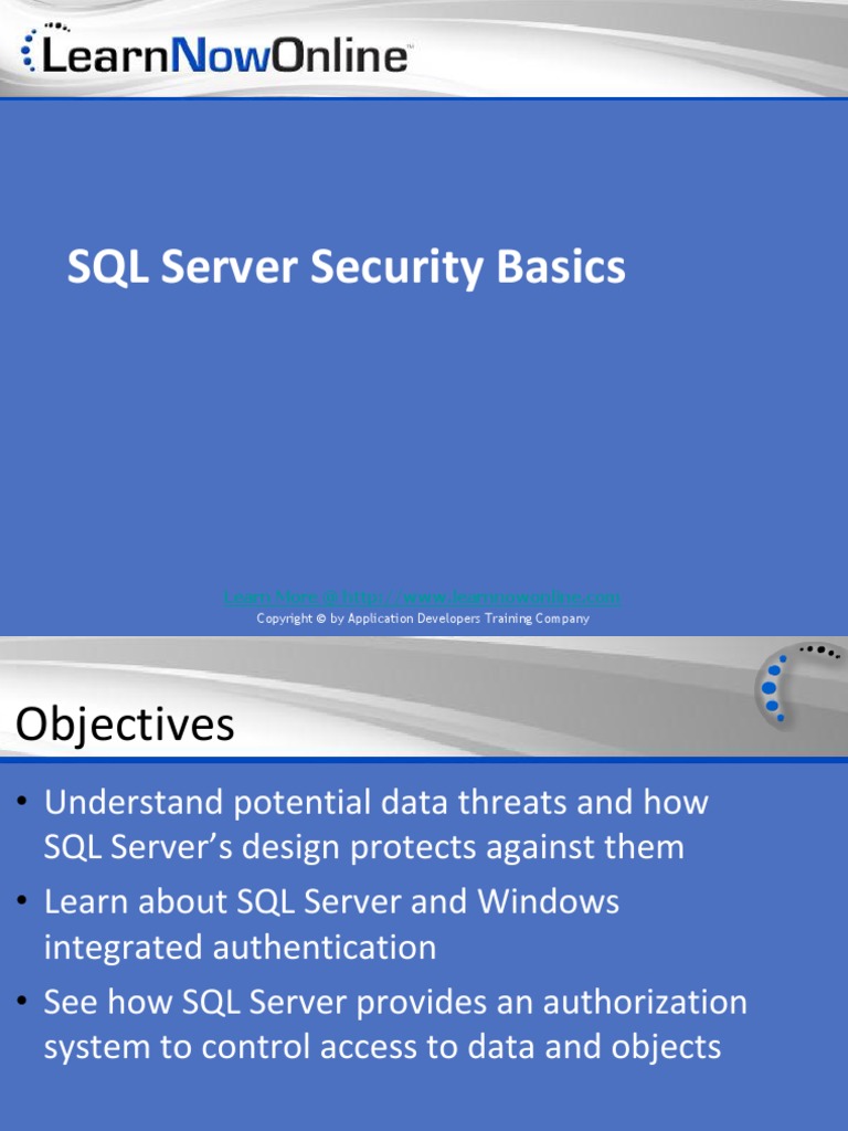 SQL Server Security Basics | PDF | Authentication | Databases