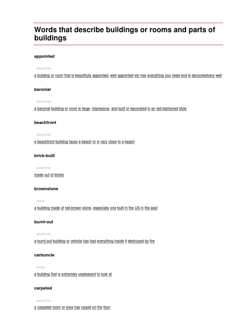 Descriptive Words for Buildings and Rooms | PDF | Building | Adjective