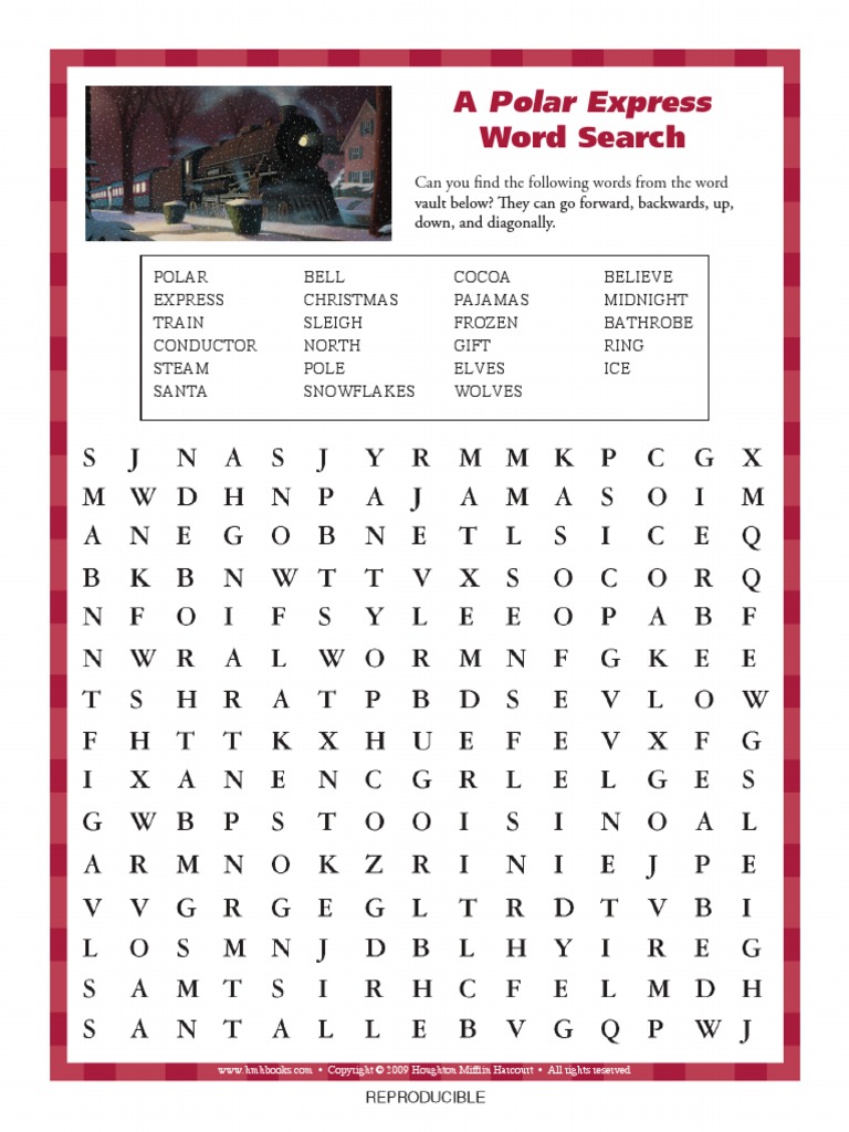 Christmas Polar Express Word Search Polar Erspart Express Bingo