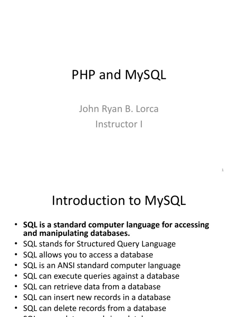 PHP and Mysql: John Ryan B. Lorca Instructor I | PDF | Sql | Databases
