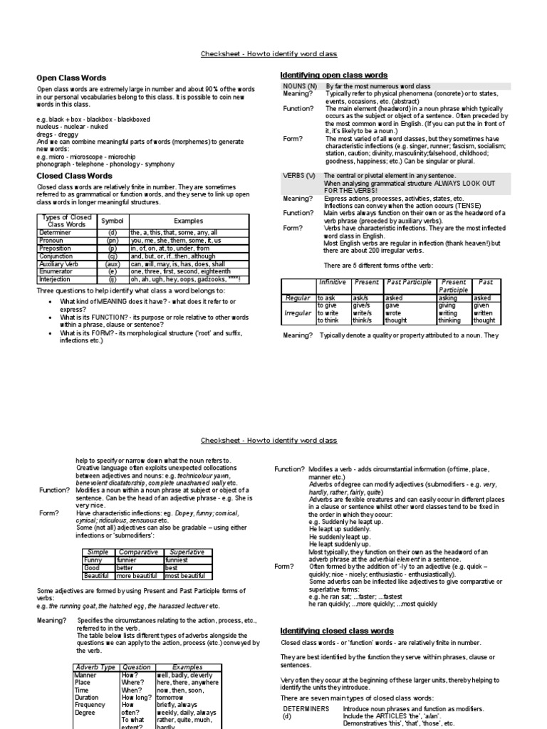 Identifying Word Classes in English | PDF | Part Of Speech | Adverb