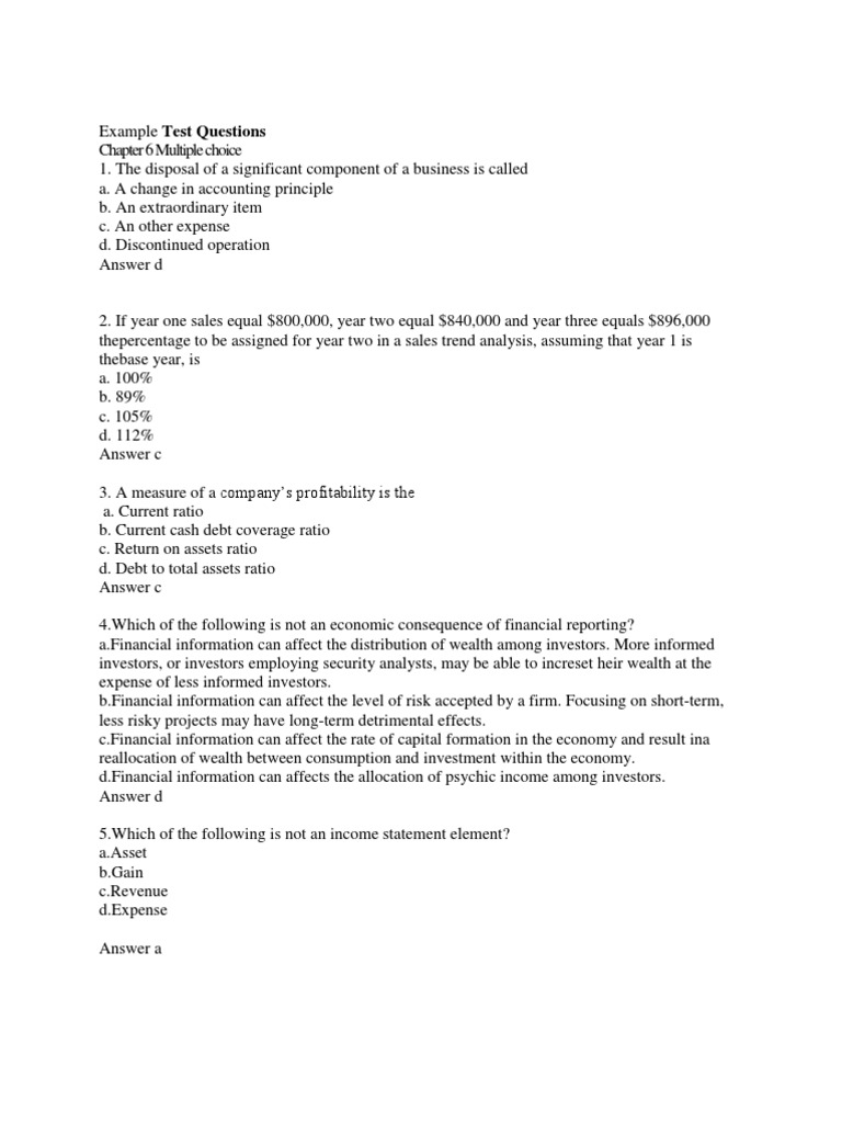 Chapter 6 Accounting Test Questions | PDF | Income Statement | Revenue