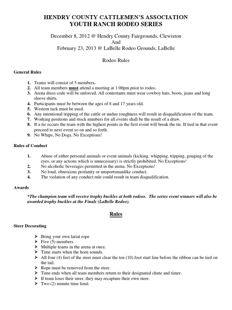 Youth Ranch Rodeo 13 Rules | PDF | Calf | Rodeo