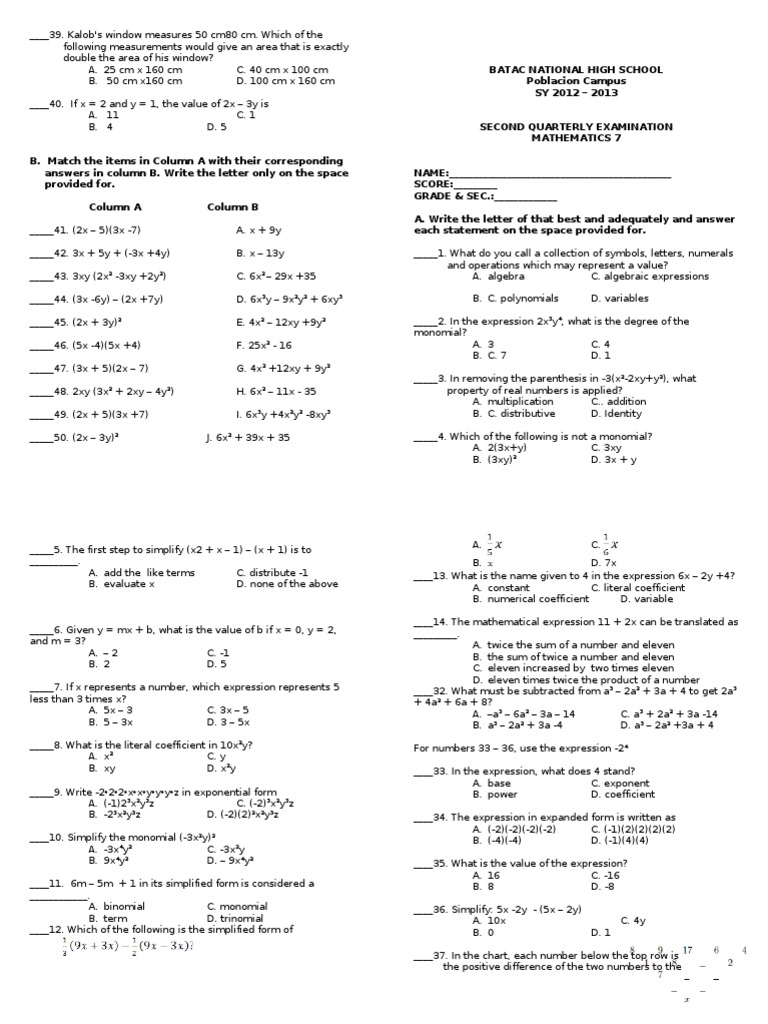 Second g7 | PDF | Exponentiation | Variable (Mathematics)