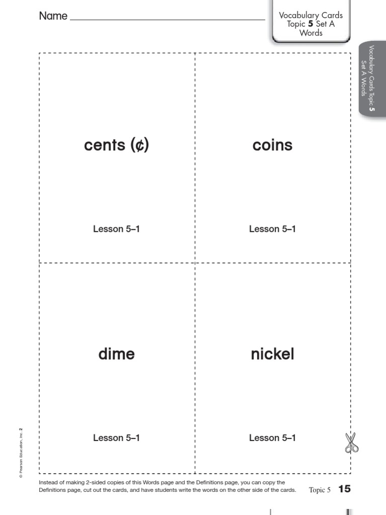 Topic 5 Vocabulary Cards | PDF | Dollar | Penny