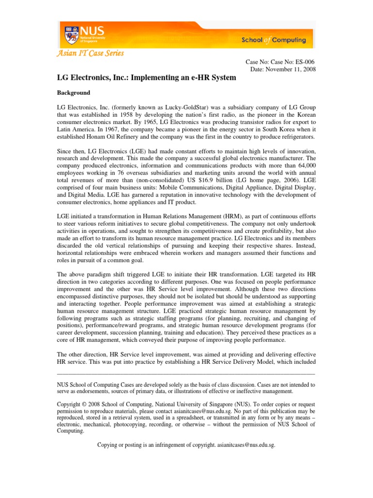 LG Electronics Case Study | PDF | Competence (Human Resources) | Human Resource Management