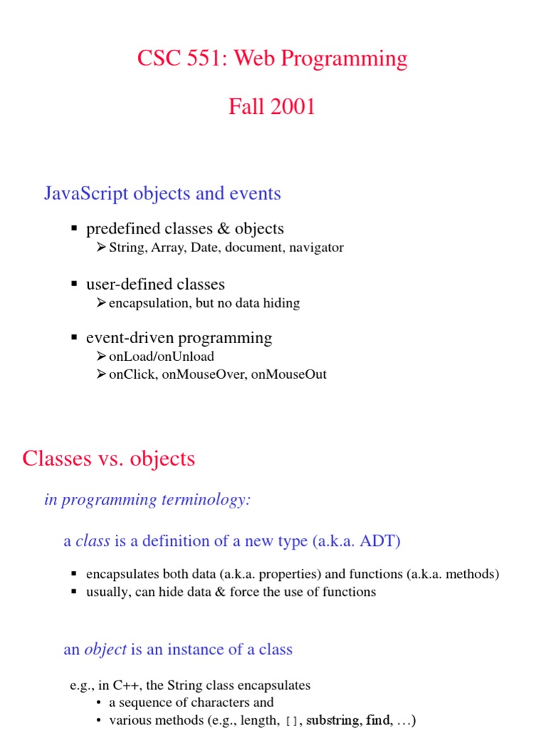 CSC 551: Web Programming Fall 2001: Javascript Objects and Events | PDF | Cascading Style Sheets ...