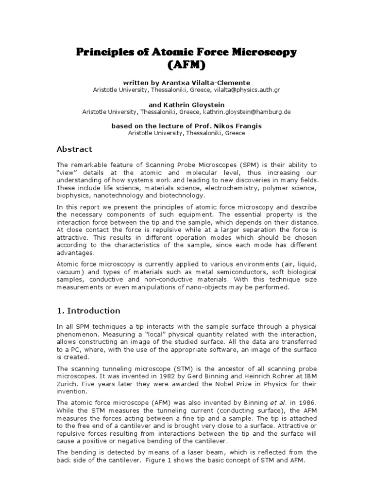 Principles of Atomic Force Microscopy | PDF | Science & Mathematics