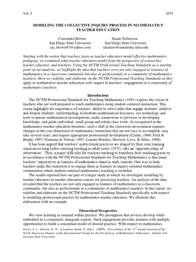 Modeling The Collective Inquiry Process in Mathematics Teacher ...
