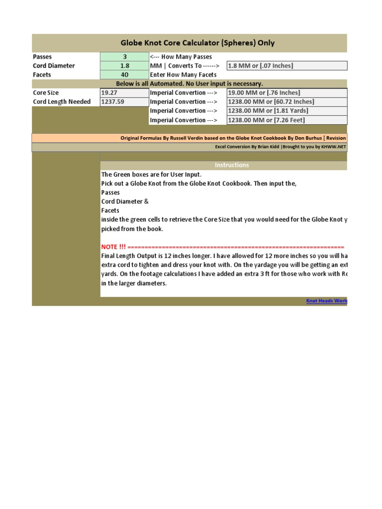 Globe Knot Core Size Calculator | PDF