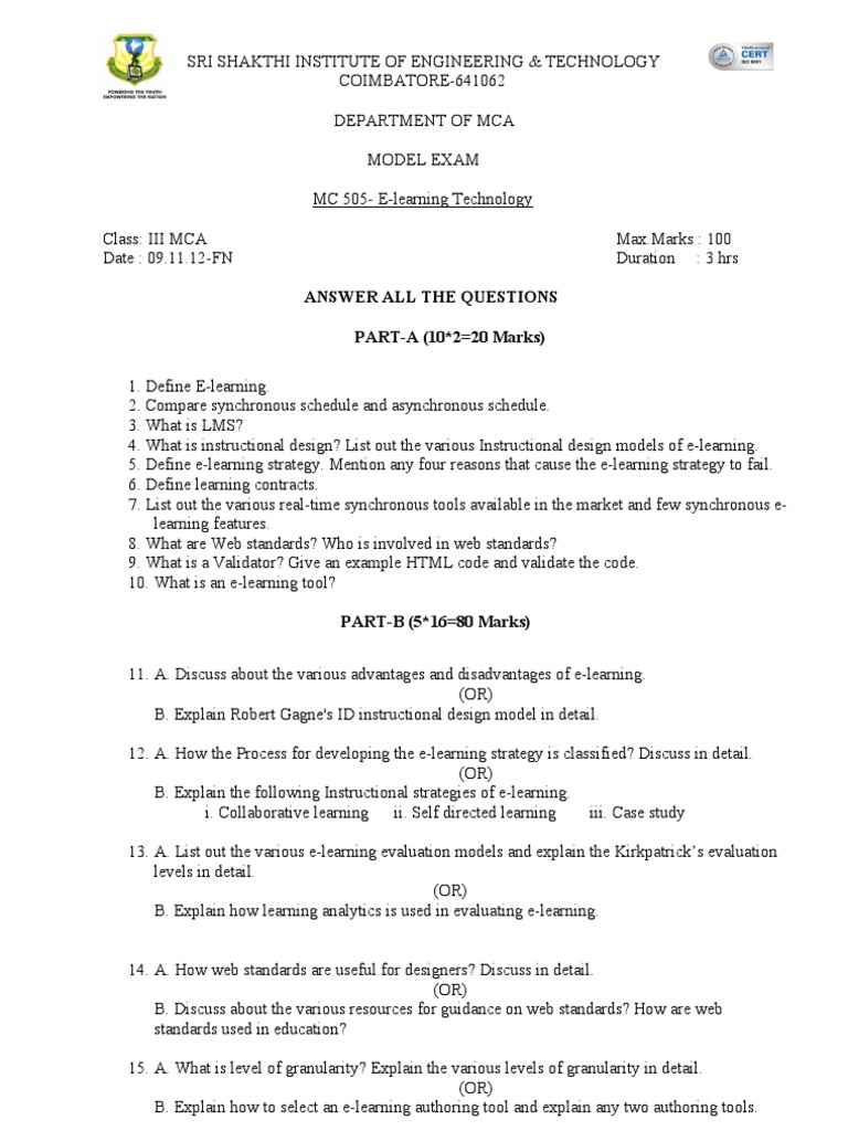 Answer All The Questions PART-A (10 2 20 Marks) | PDF | Instructional ...