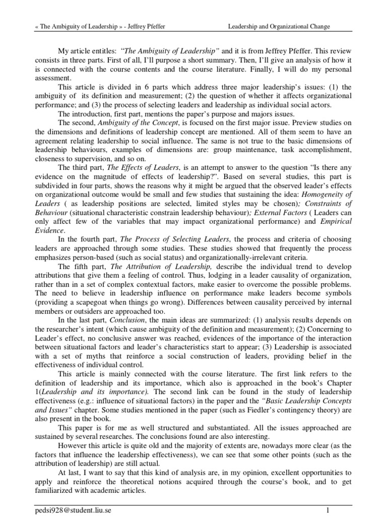 Leadership Ambiguity Analysis | PDF | Causality | Leadership