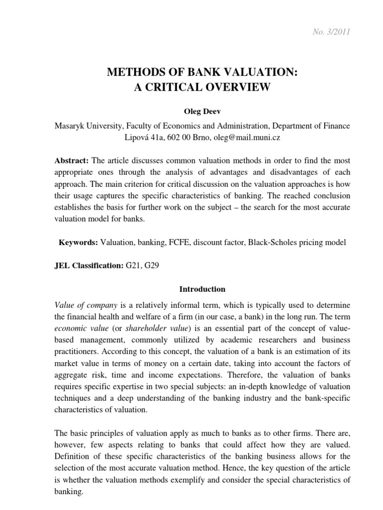 Method of Bank Valuation | PDF | Beta (Finance) | Valuation (Finance)