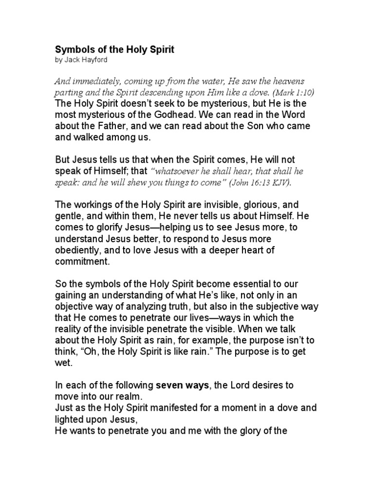 Holy Spirit Symbols by Jack Hayford | PDF | Anointing | God In Mormonism