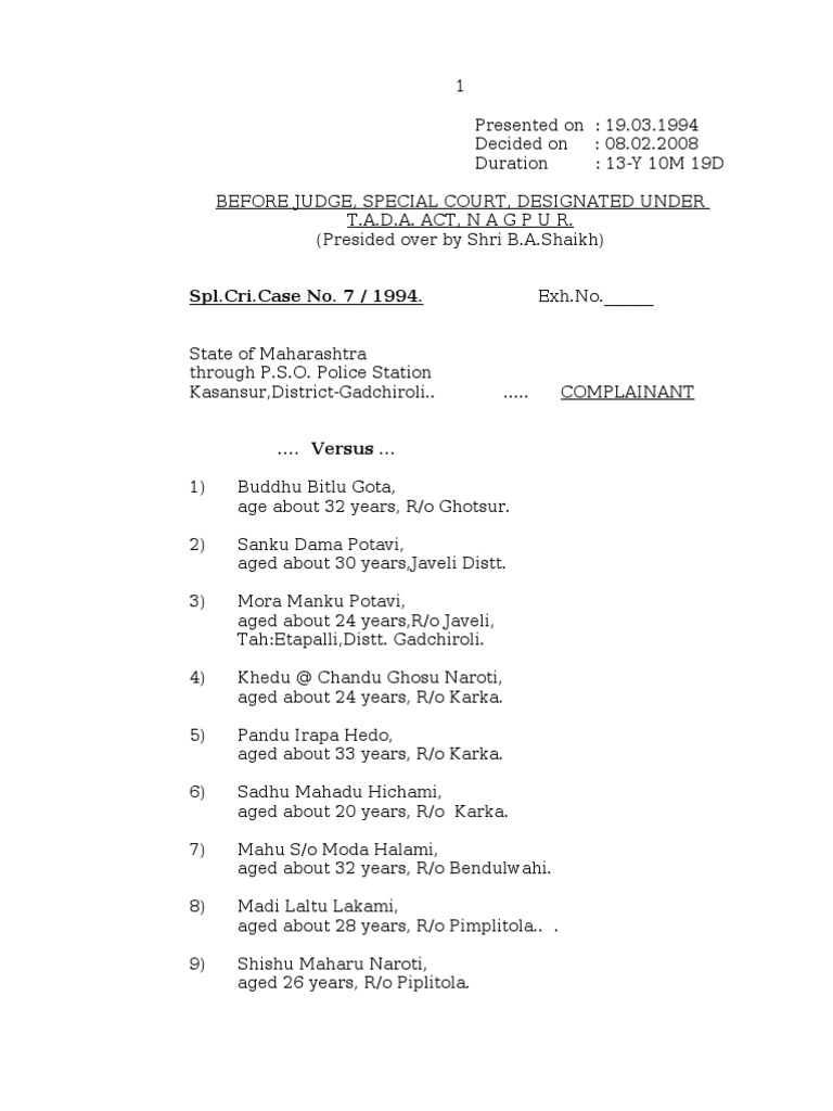 TADA Case Nagpur Judgement | PDF | Witness | Cross Examination