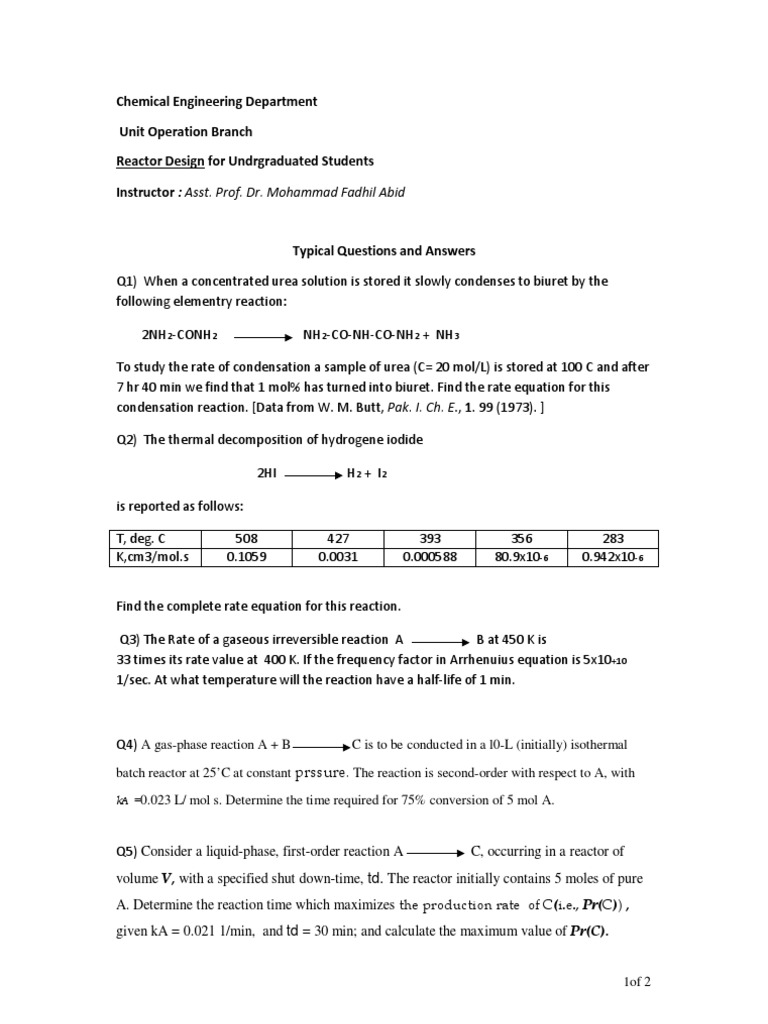 Reactor Design | PDF | Chemical Reactions | Chemical Reactor