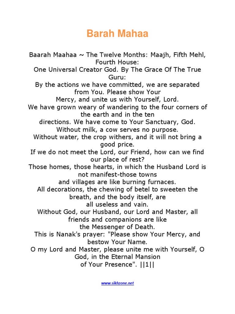 Barah Maha (Eng) | PDF | Guru Nanak | Mercy