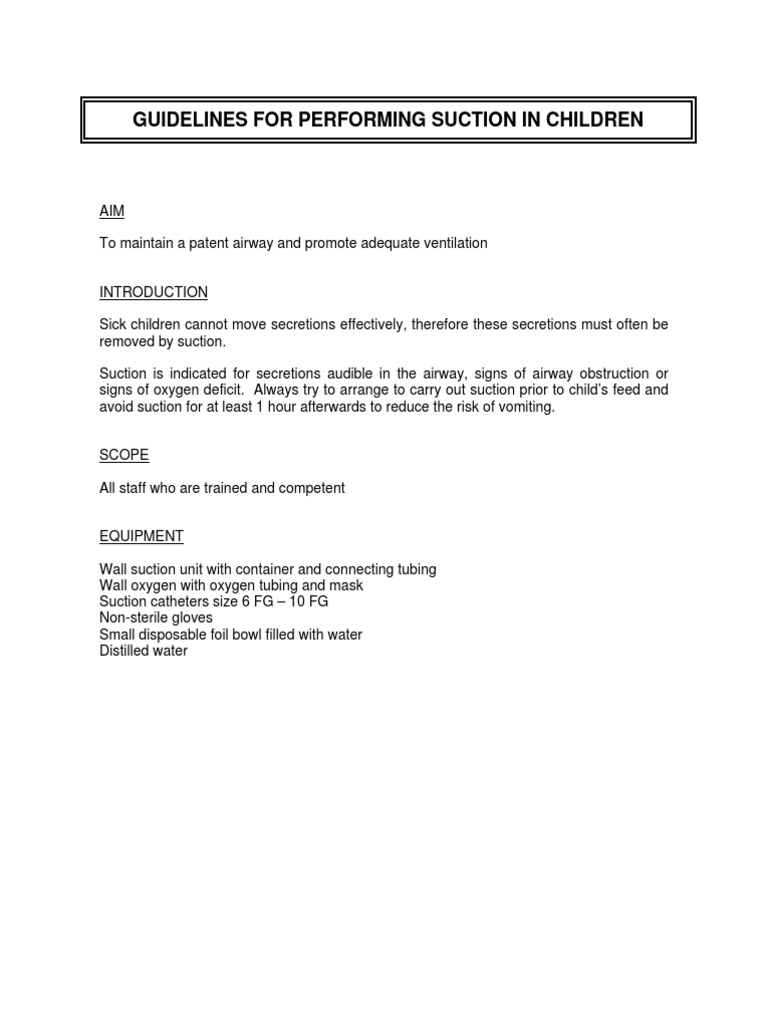 Pediatric Suctioning Guidelines | PDF | Hypoxia (Medical) | Catheter