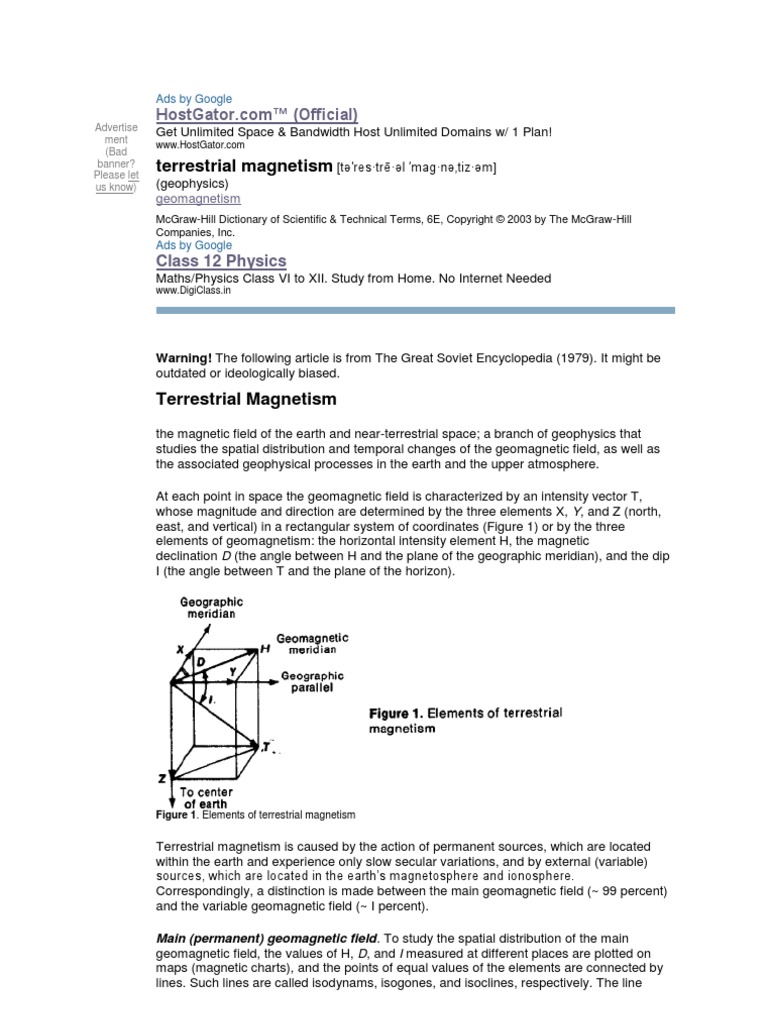 Terrestrial Magnetism: Geomagnetism | PDF | Earth's Magnetic Field ...